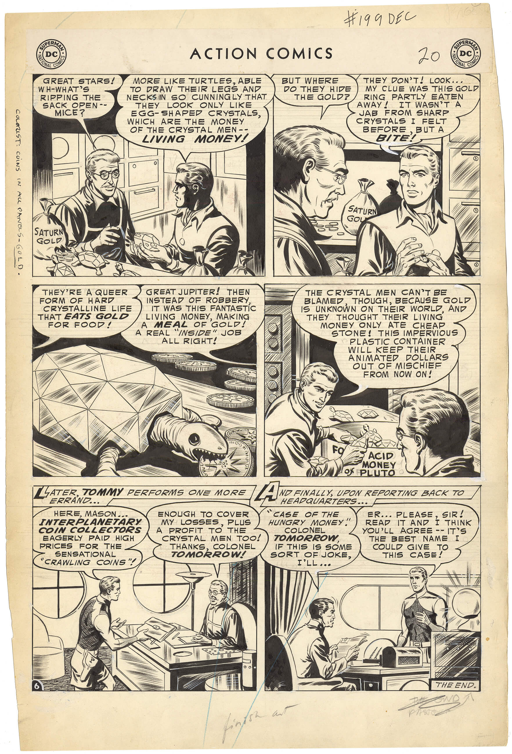 Original Comic Art by Action Comics 199 P6 Coin Collecting | Nostalgic ...