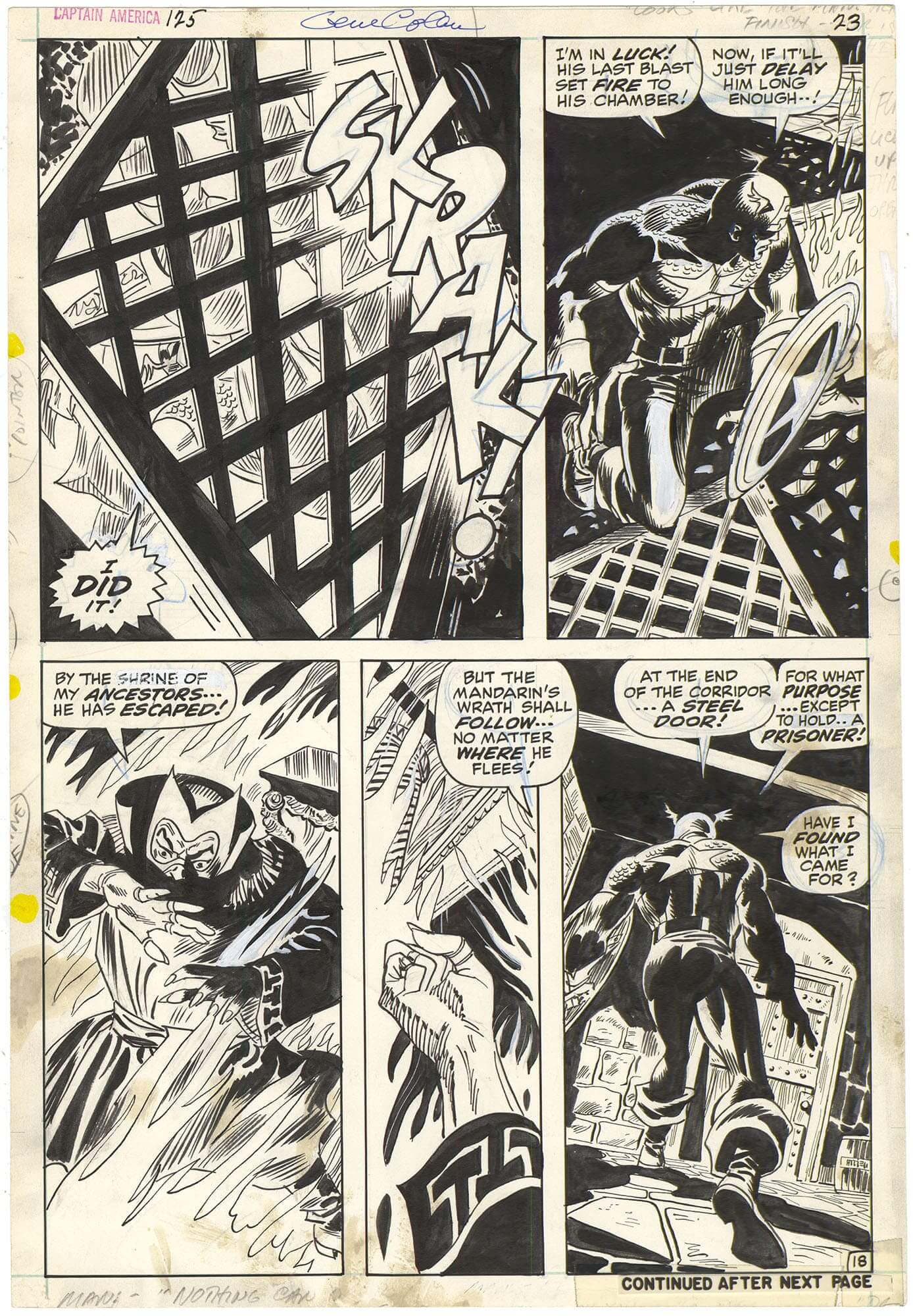 Original Comic Art by Captain America 125 P18 Mandarin Signed ...