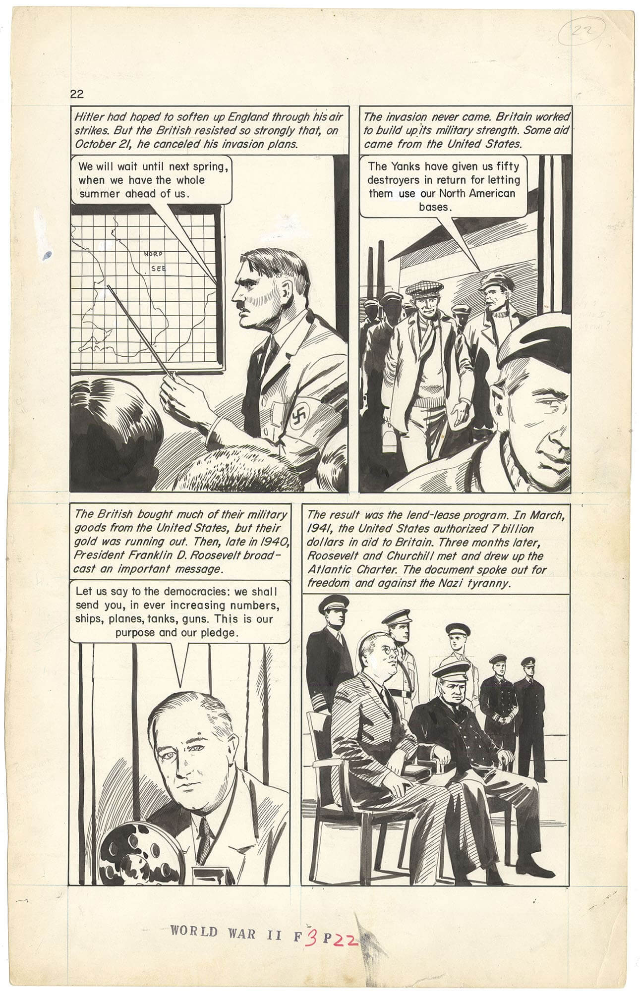 Original Comic Art by Classic Illustrated 166A World War Ii Large ...
