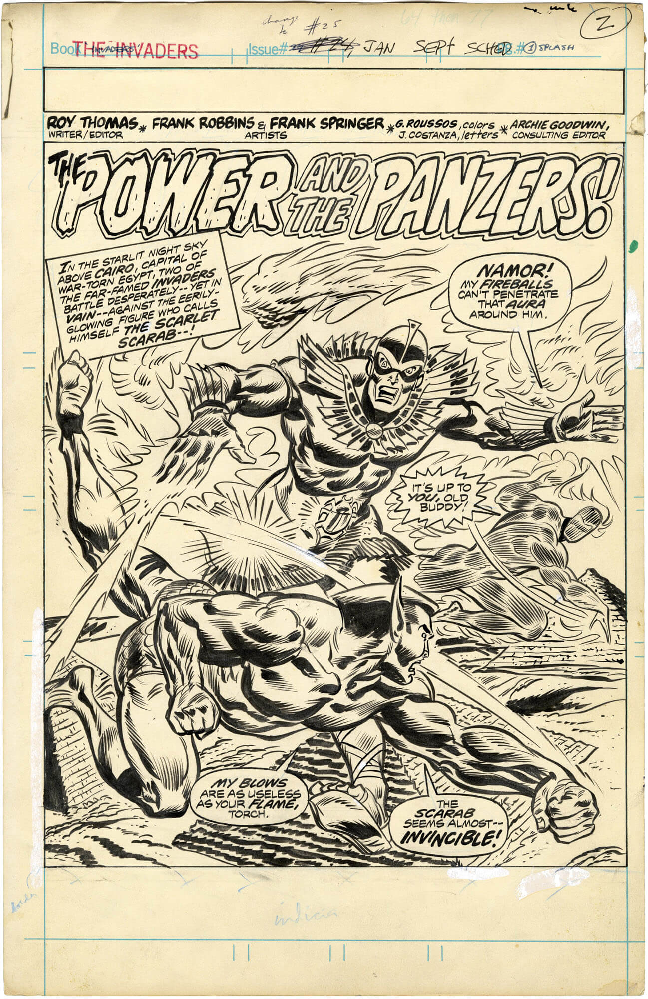 Original Comic Art by Invaders 25 P1 Splash | Nostalgic Investments