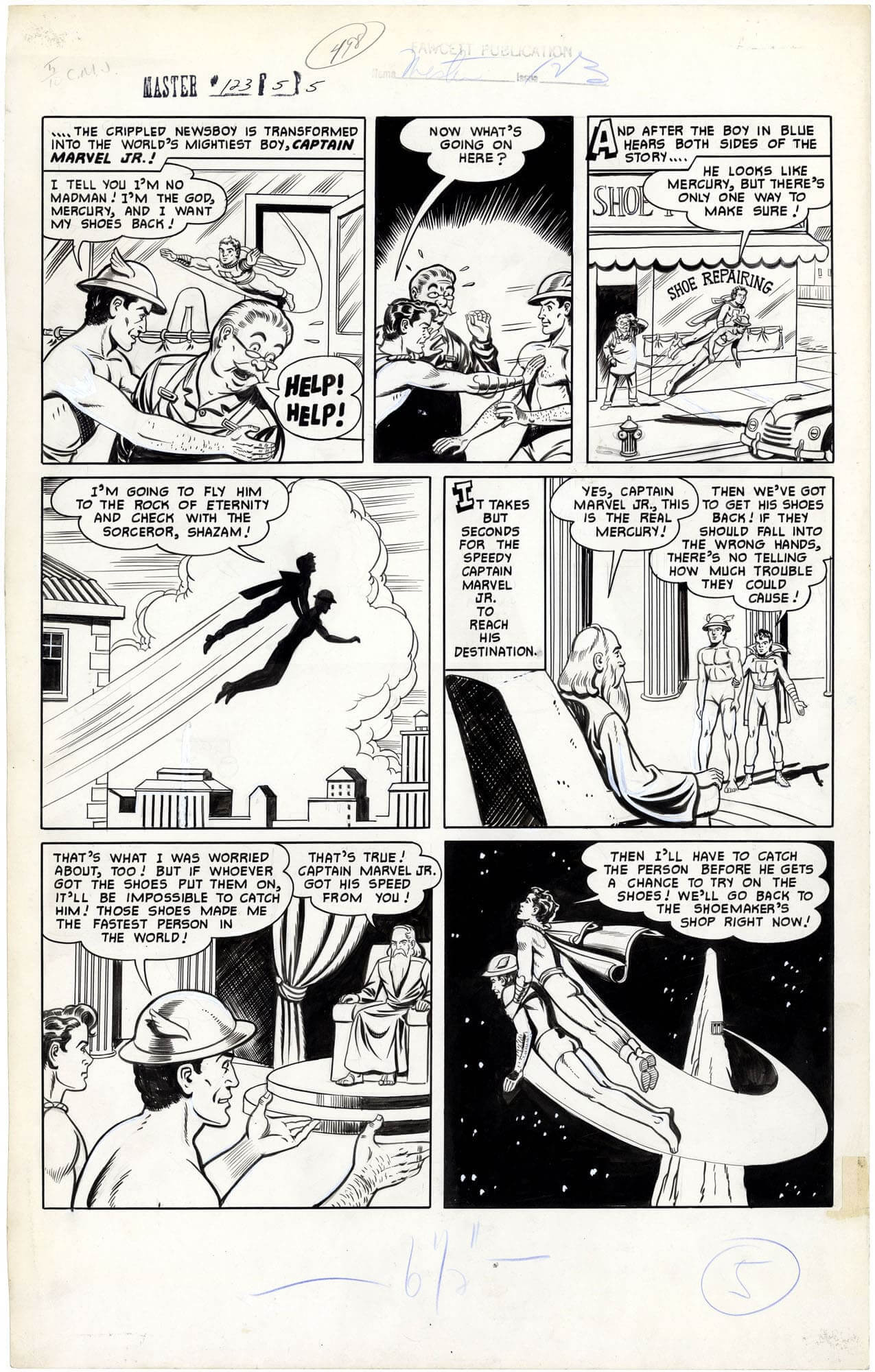 Original Comic Art by Master Comics Capt Marvel Jr 123 P5 Large Art ...