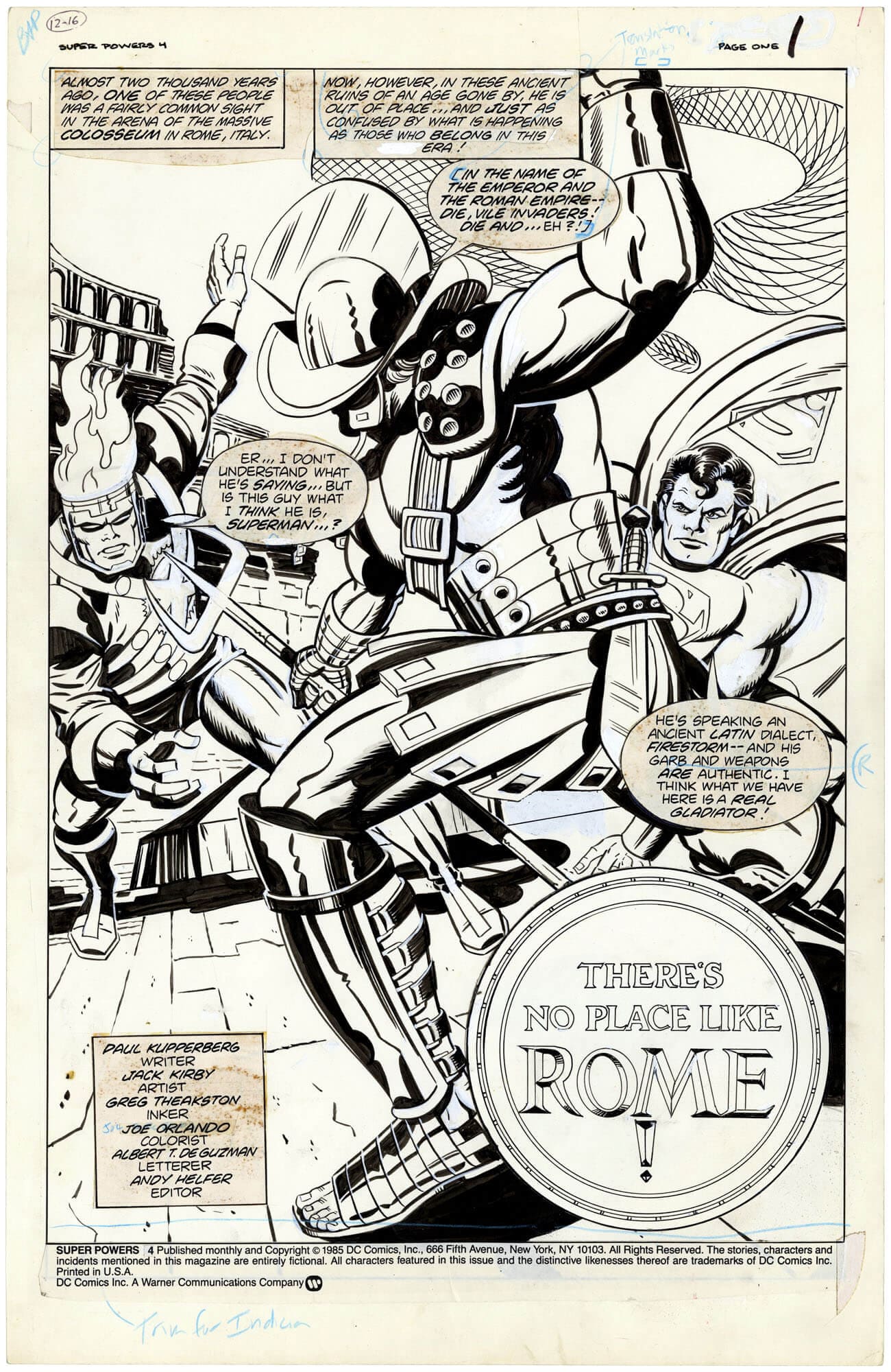 Original Comic Art by Super Powers 4 P1 Large Art Splash | Nostalgic ...
