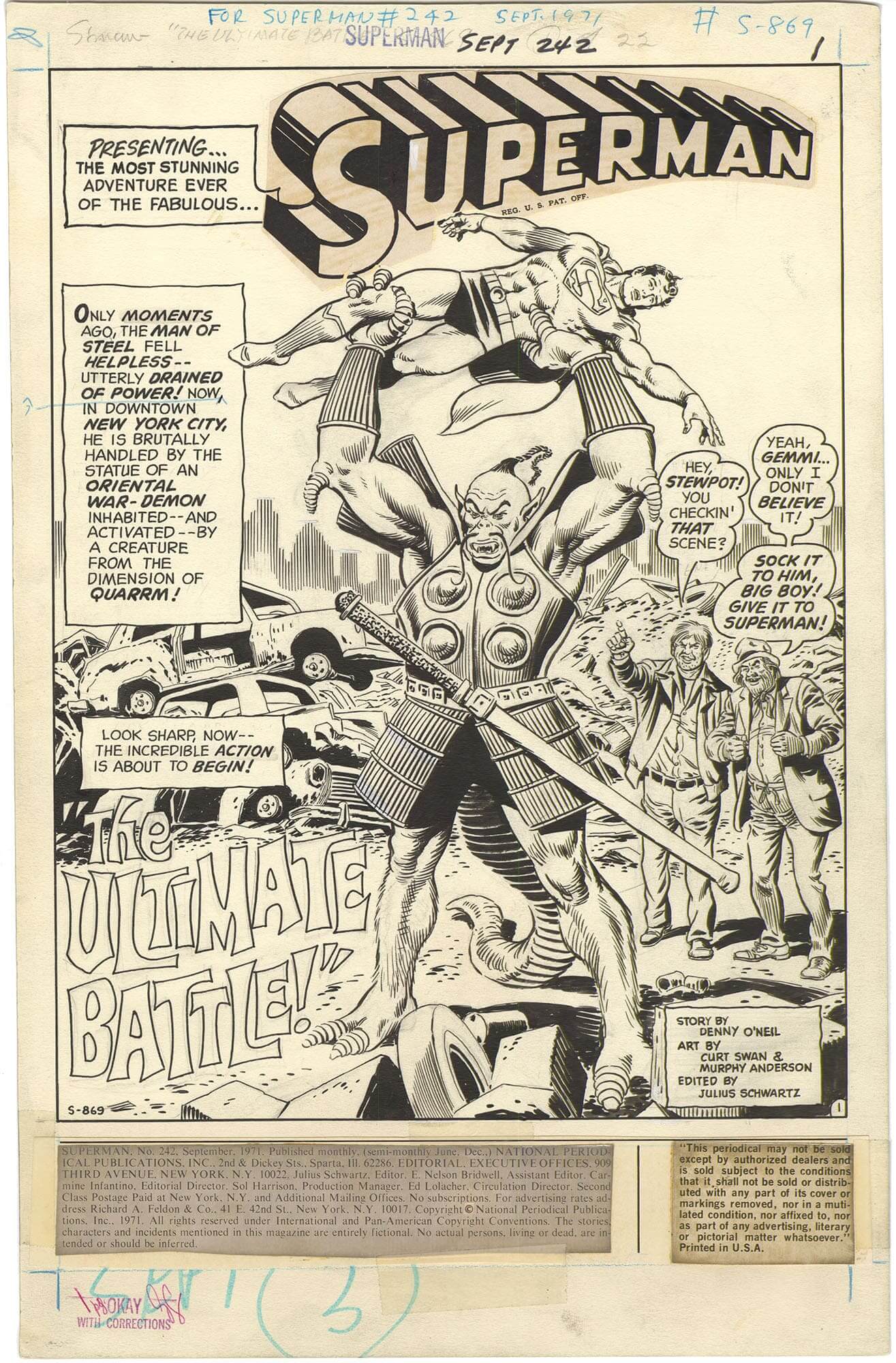 Original Comic Art by Superman 242 P1 Sold 10200 | Nostalgic Investments